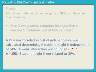 Reporting Pearson Correlation Test of Independence in APA | PPTX