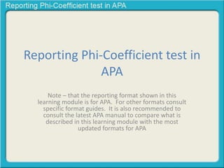 Reporting Phi Coefficient test in APA | PPTX