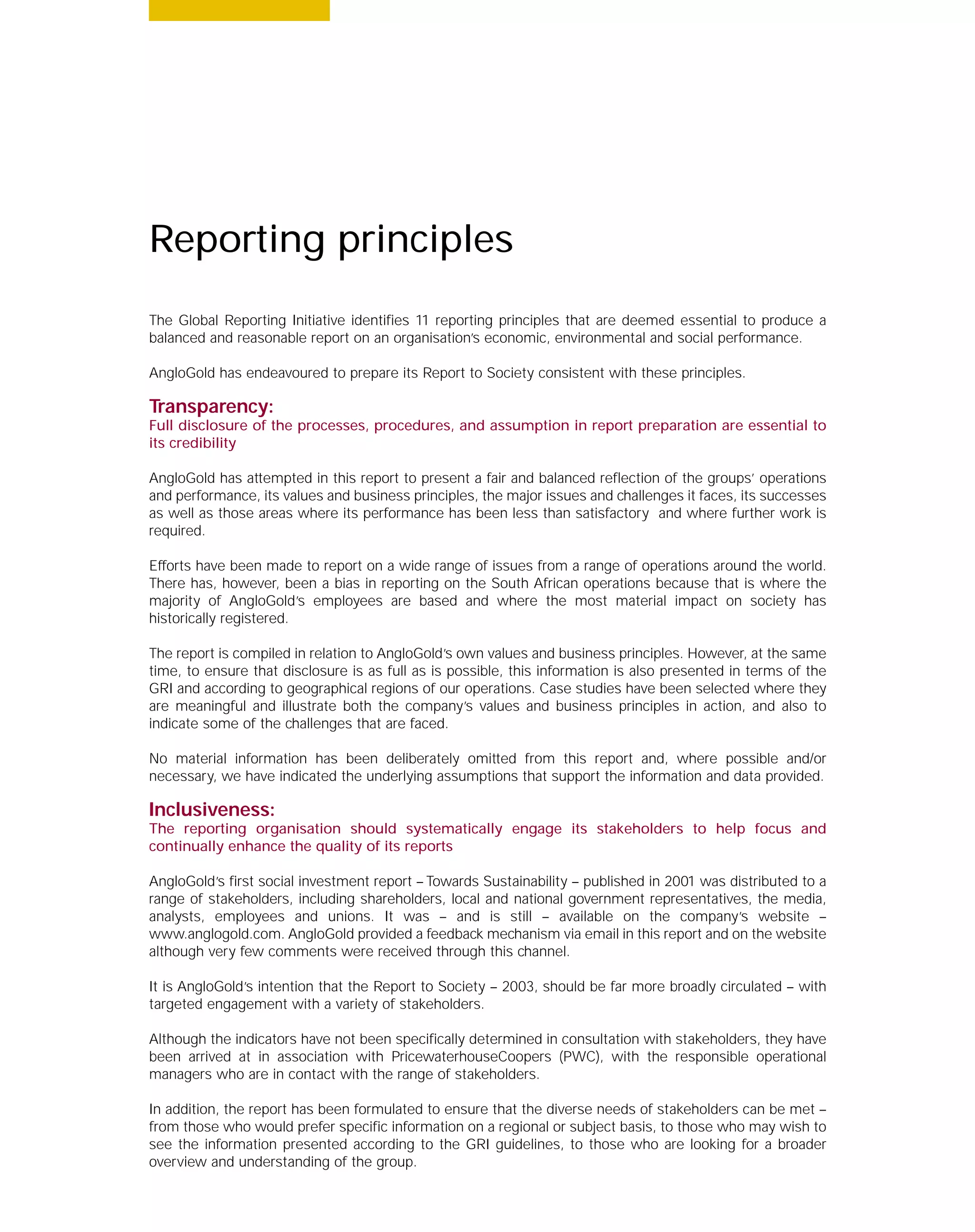 Reporting principles | PDF
