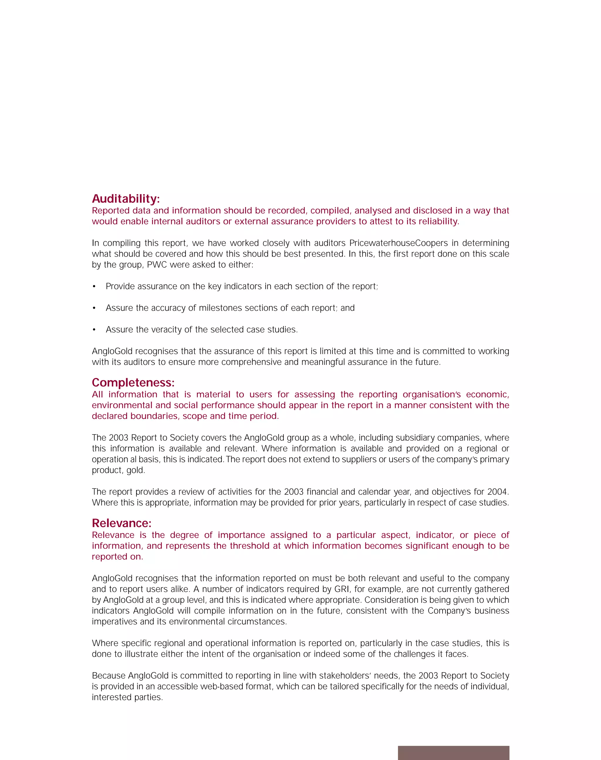 Reporting principles | PDF