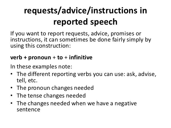 Reporting requests, advice, instructions, suggestions, commands.