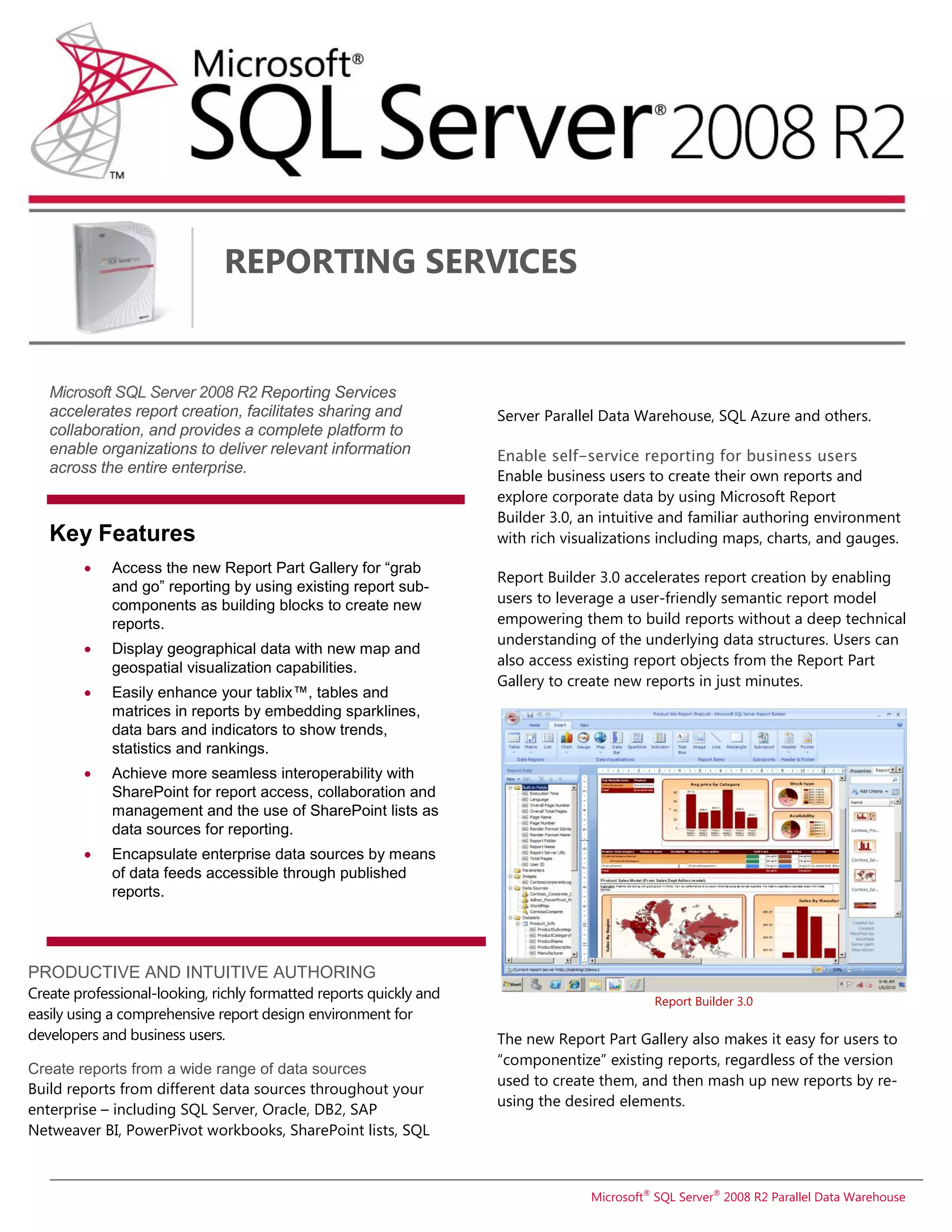 Microsoft SQL Server 2008 R2 - Reporting Services Datasheet | PDF
