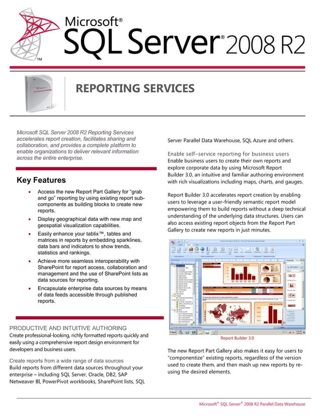 Microsoft SQL Server 2008 R2 - Reporting Services Datasheet | PDF ...