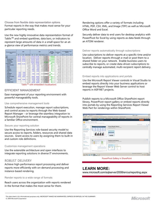 Microsoft SQL Server 2008 R2 - Reporting Services Datasheet | PDF ...