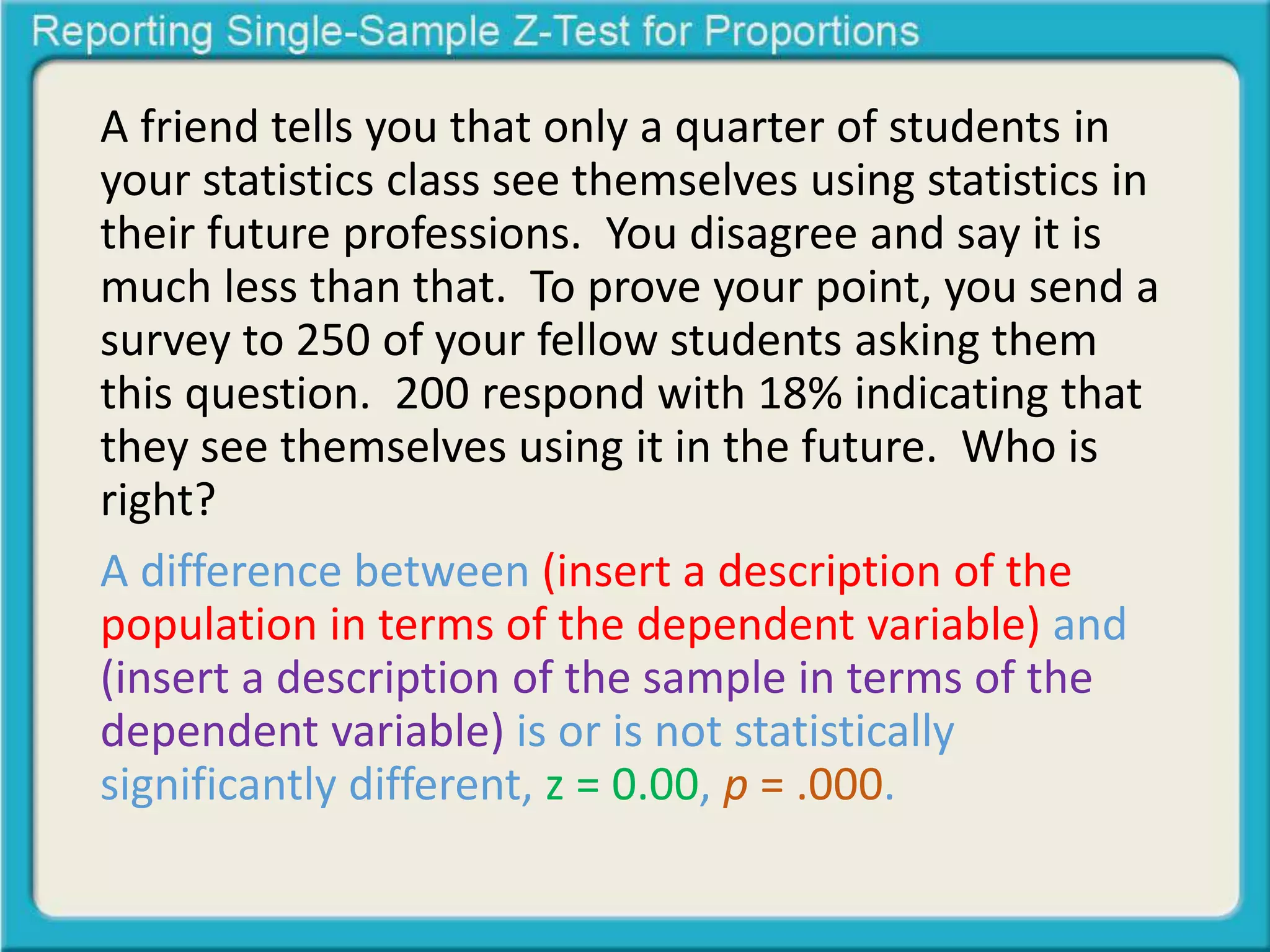 Reporting single sample z-test for proportions | PPTX