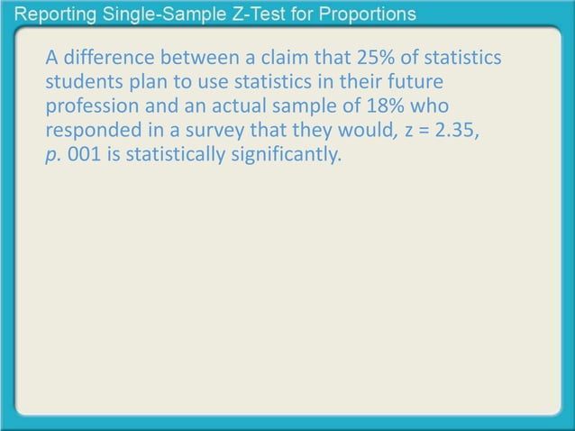 Reporting single sample z-test for proportions | PPT