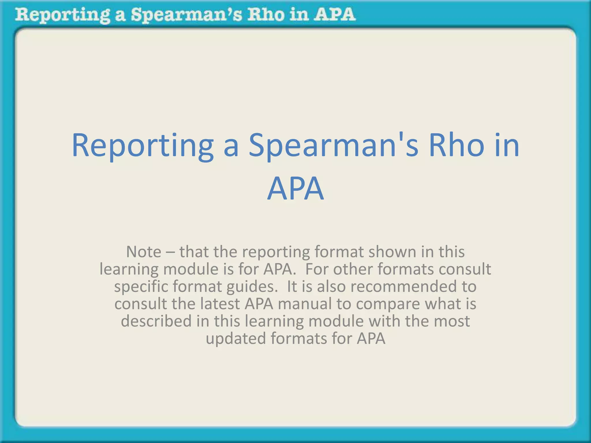 Reporting spearman rho in apa | PPTX
