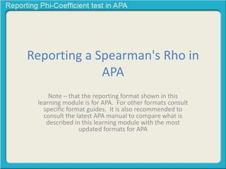 Reporting Spearman Rho in APA (independence) | PPTX