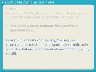 Reporting Spearman Rho in APA (independence) | PPTX