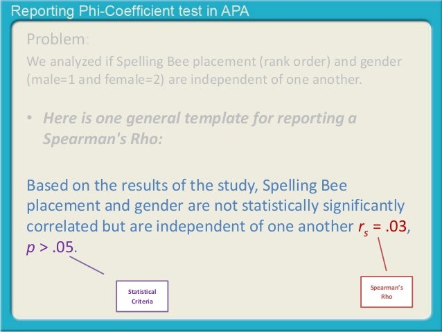 Reporting Spearman Rho In APA independence Reporting Spearman Rho In APA independence