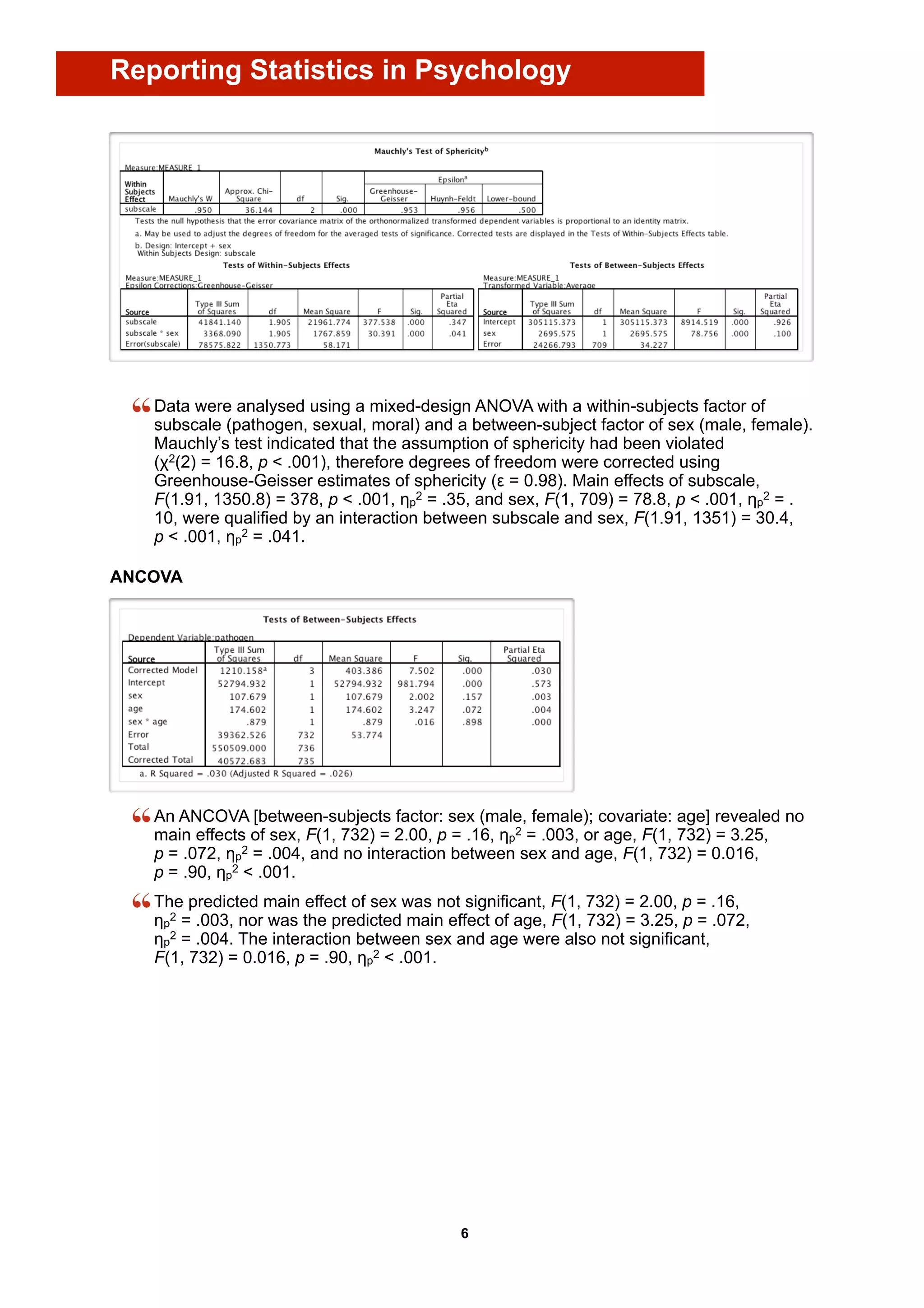 Reporting statistics in psychology | PDF