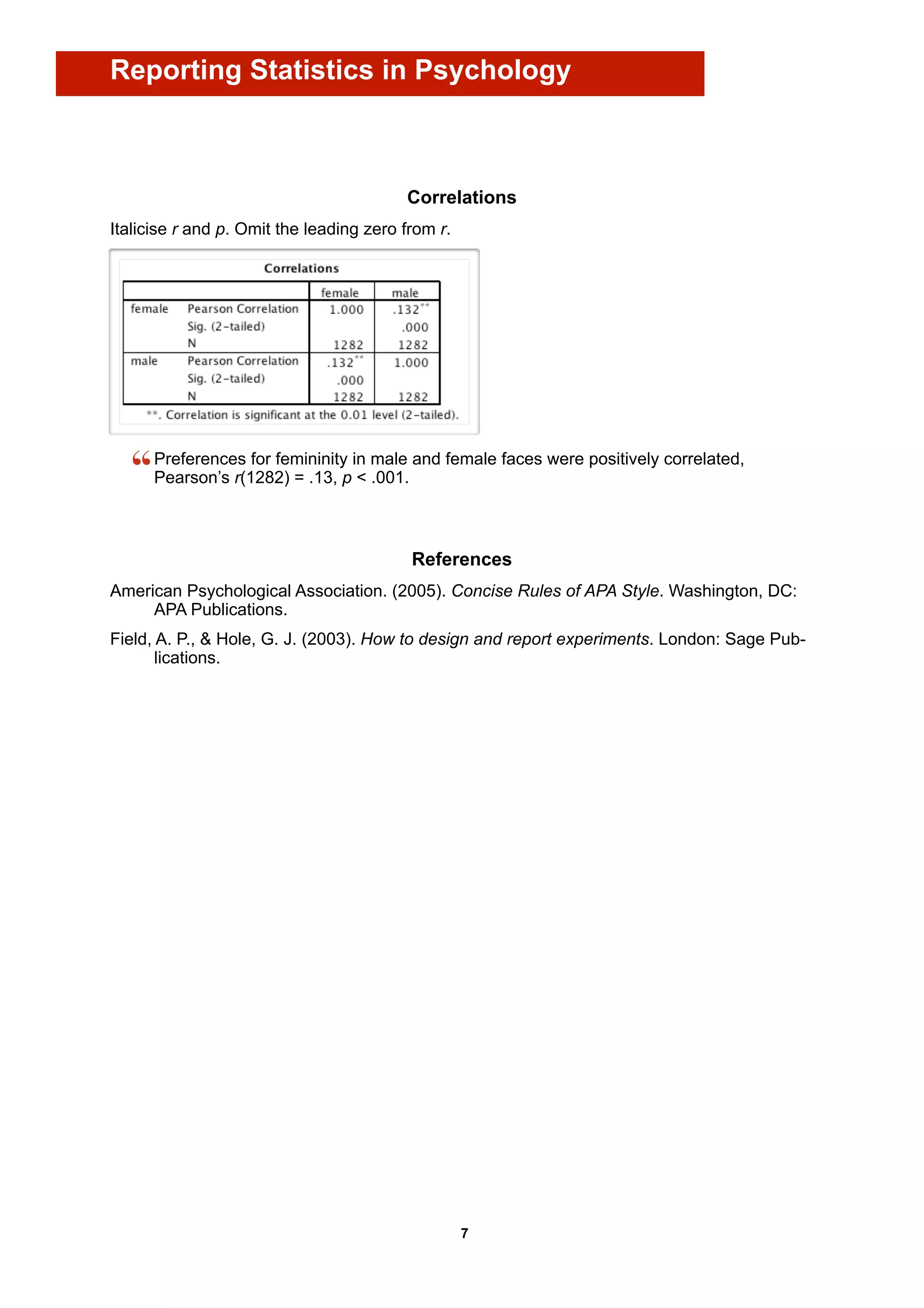 Reporting statistics in psychology | PDF