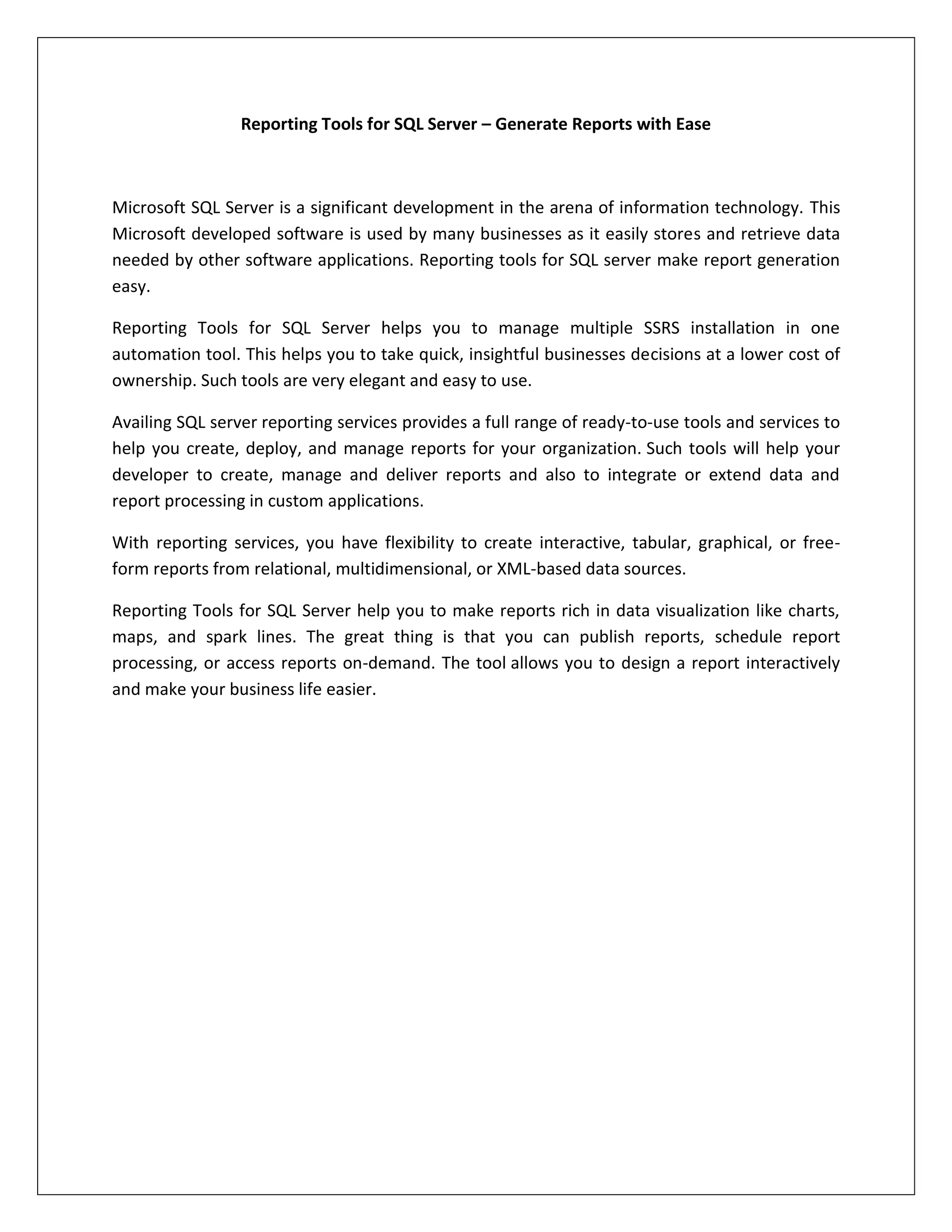 Reporting Tools For Sql Server Pdf