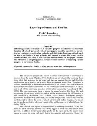 Reporting to parents & families (schooling) done & posted | DOCX