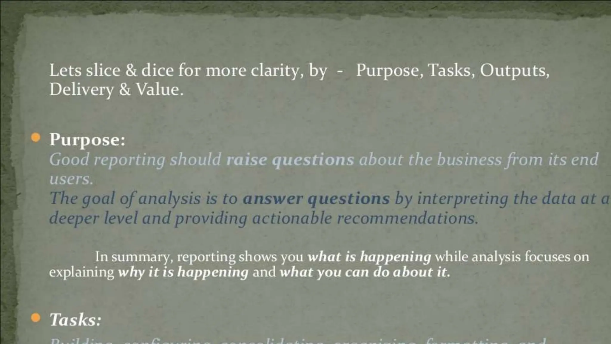 Data science Lecture Notes: Reporting vs Analysis.pptx Data science Lecture Notes: Reporting vs Analysis.pptx