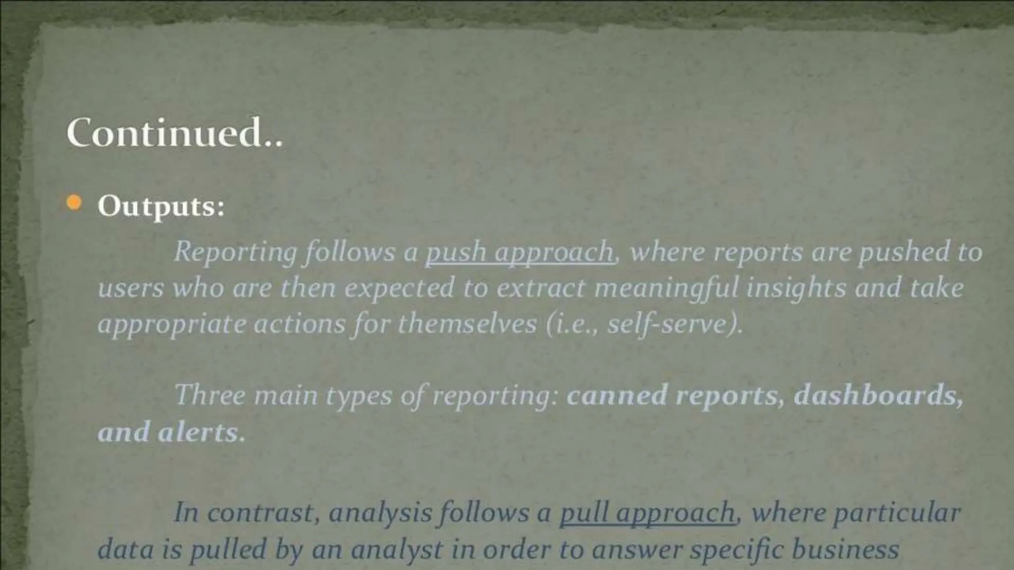 Data science Lecture Notes: Reporting vs Analysis.pptx