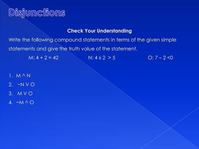 Report in math (conjunctions and disjunctions) | PPT