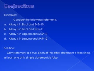 Report in math (conjunctions and disjunctions) | PPT