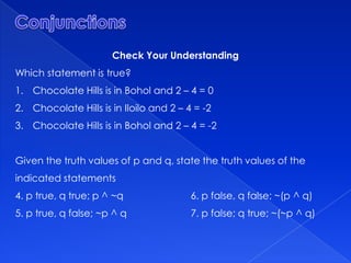 Report in math (conjunctions and disjunctions) | PPT