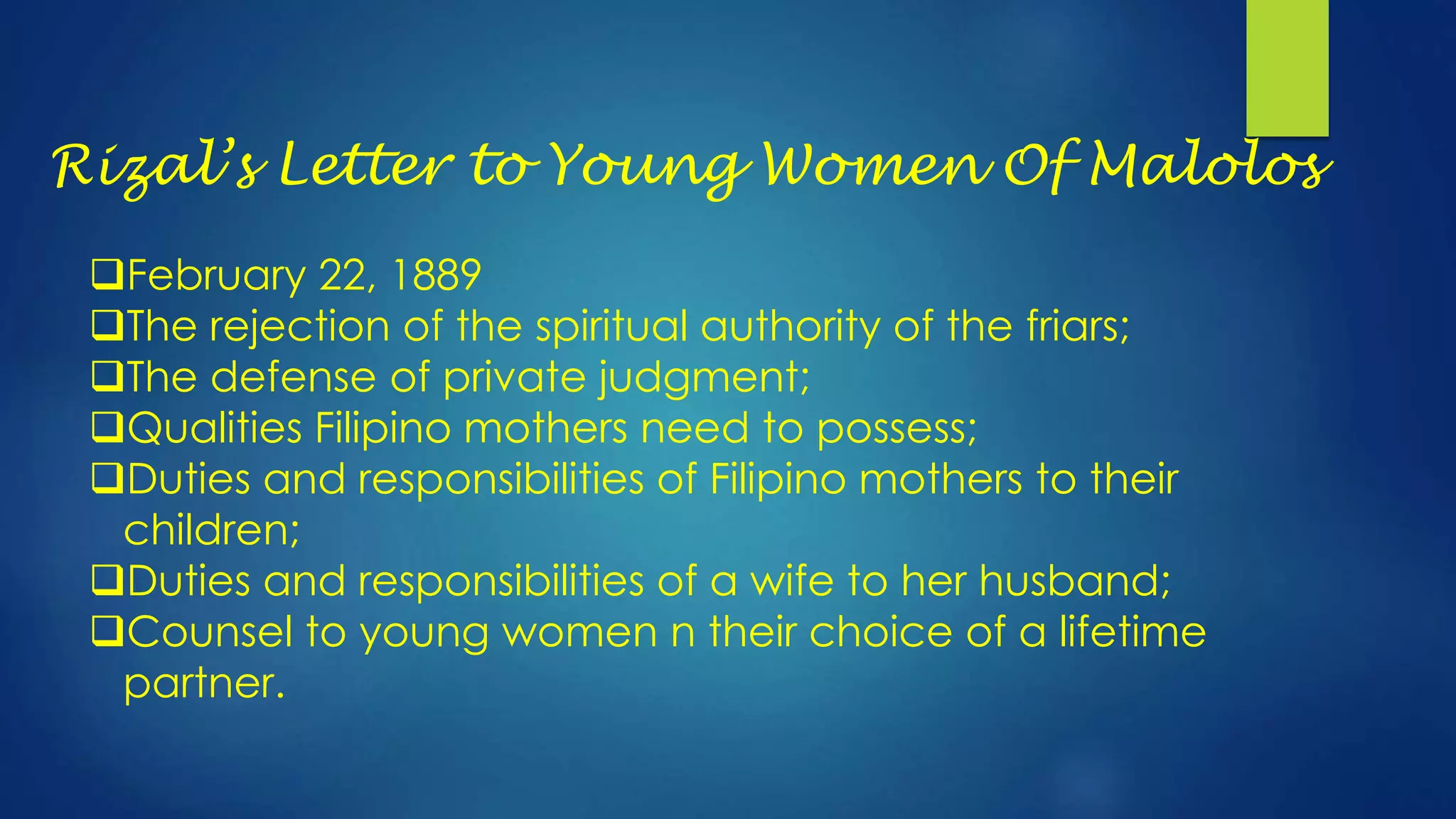 rizal letter to women of malolos | PPTX