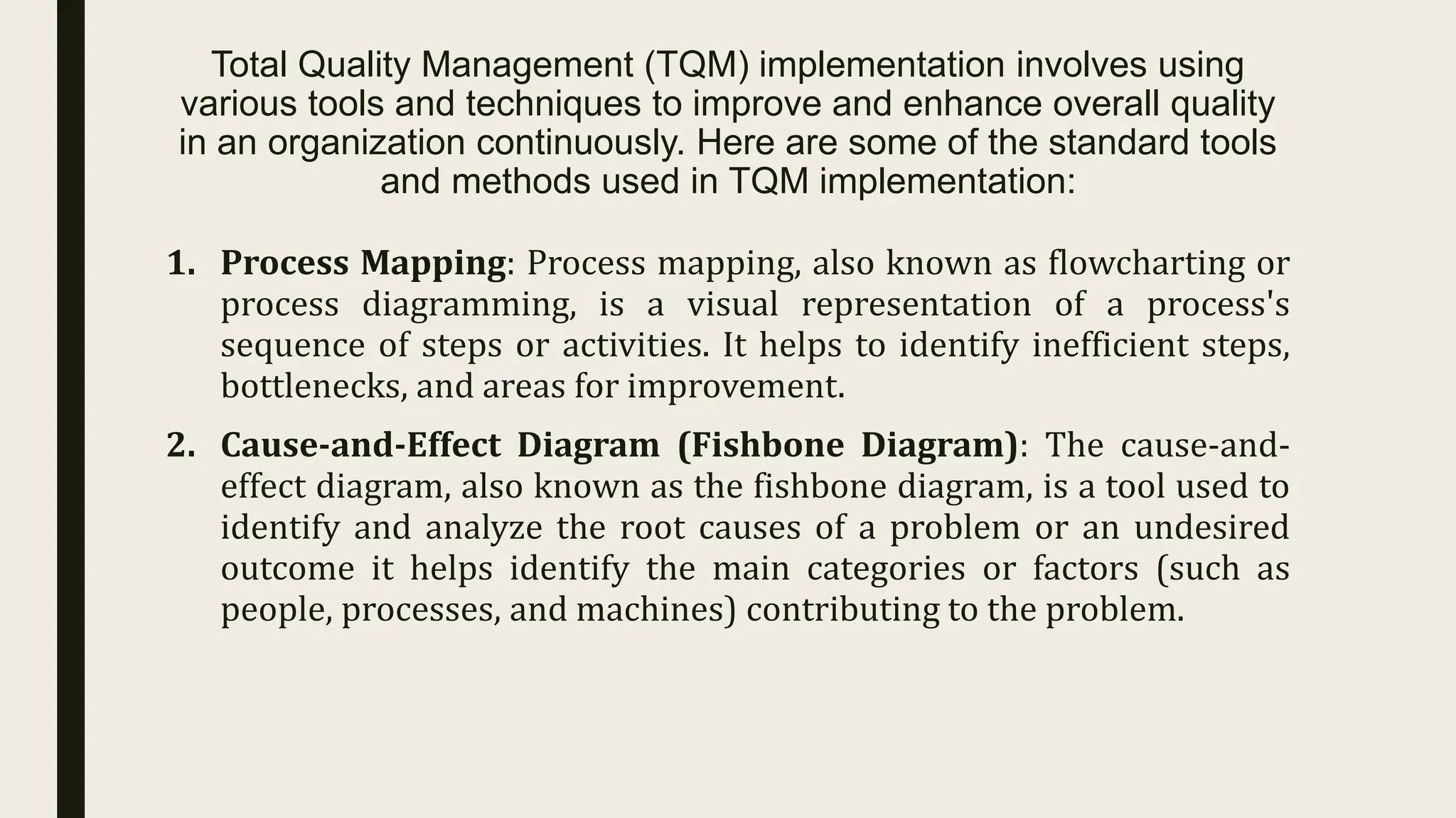 Tools and Techniques in Total Quality Management Implementation | PPTX