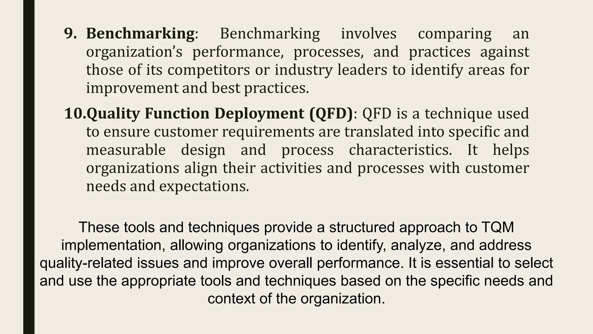 Tools and Techniques in Total Quality Management Implementation | PPTX