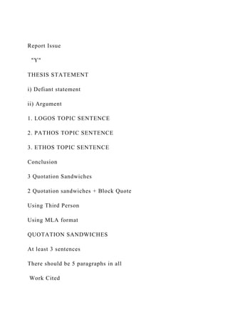 Report Issue YTHESIS STATEMENTi) Defiant statement | DOCX