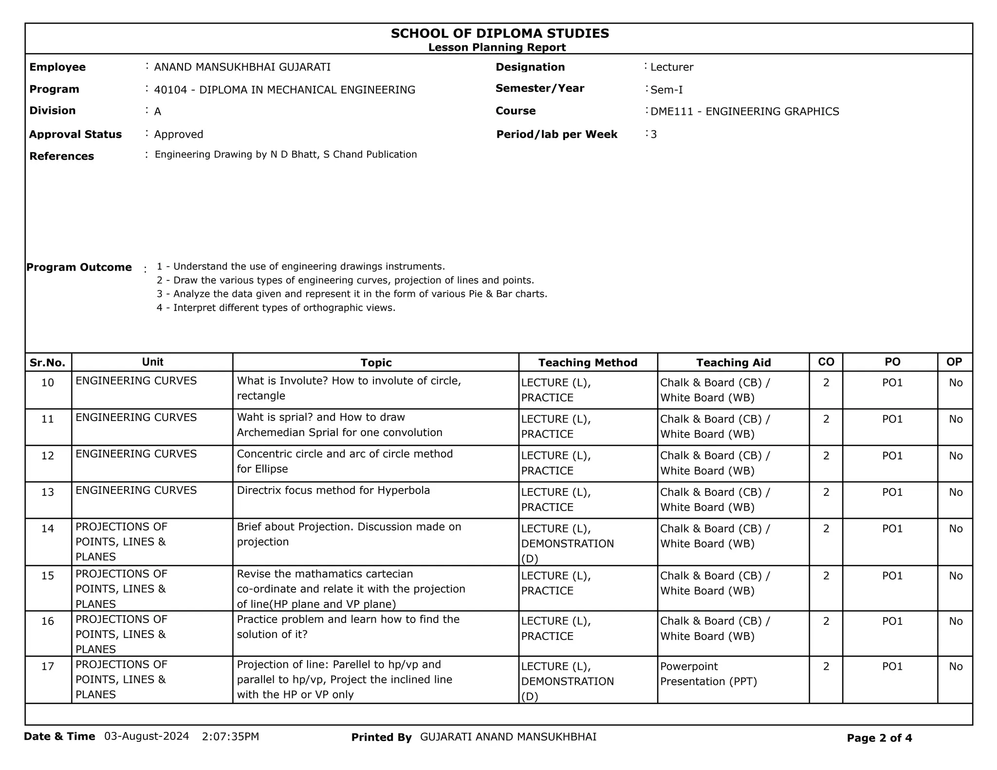 Lesson plan for the engineering drawing subject which inclued the topic ...