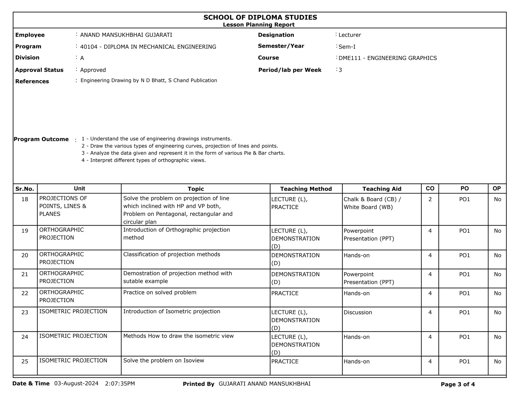 Lesson plan for the engineering drawing subject which inclued the topic ...