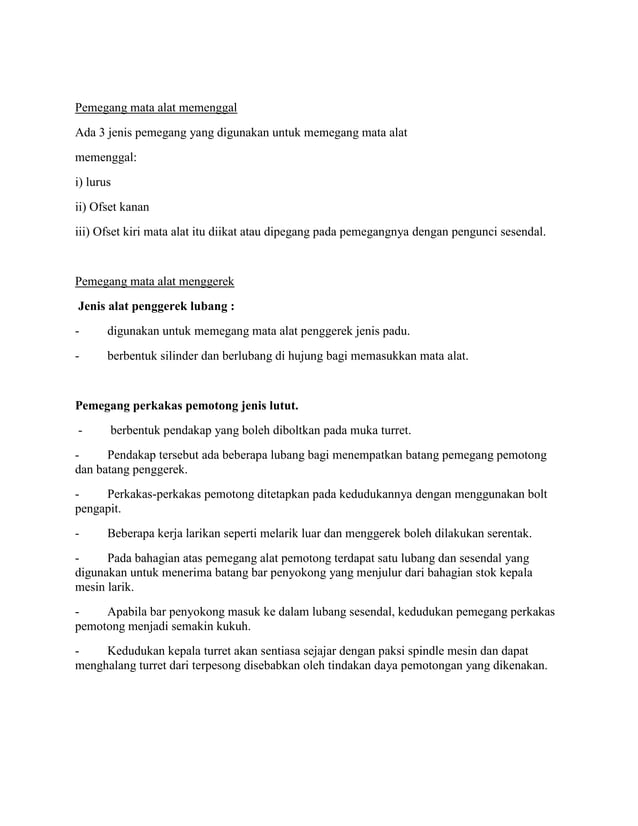 Report mesin larik | DOCX