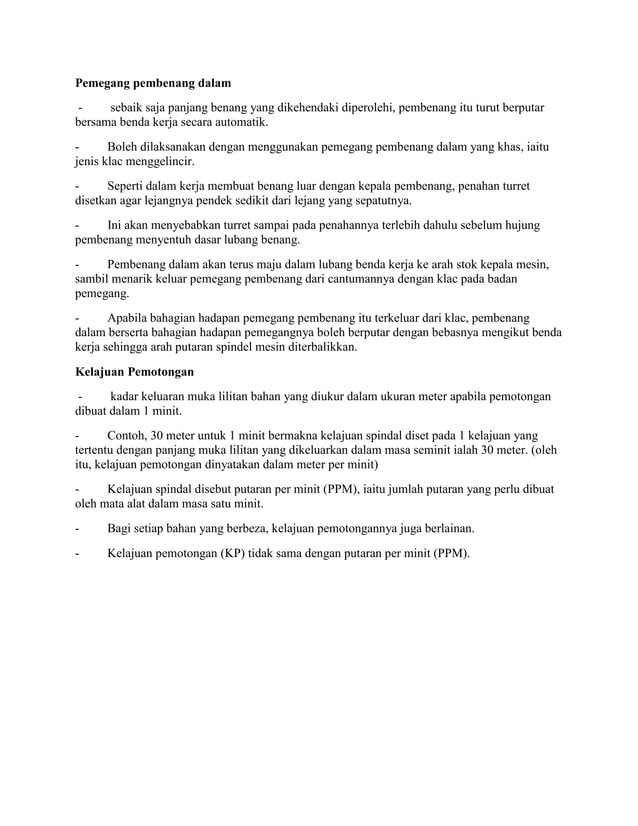 Report mesin larik | DOCX