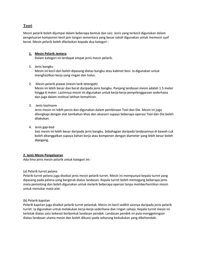 Report mesin larik | DOCX