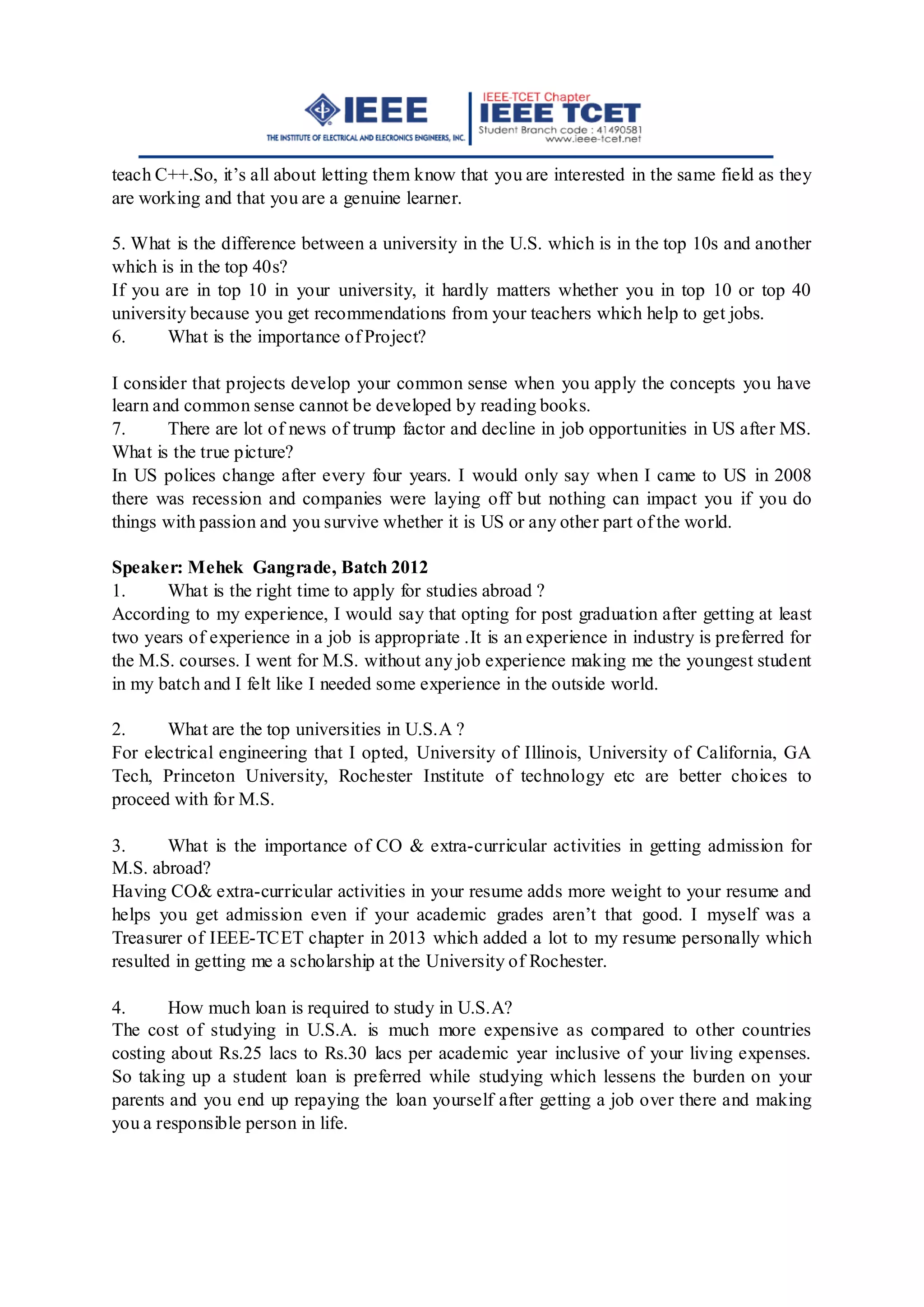 Report of alumni interaction session | PDF