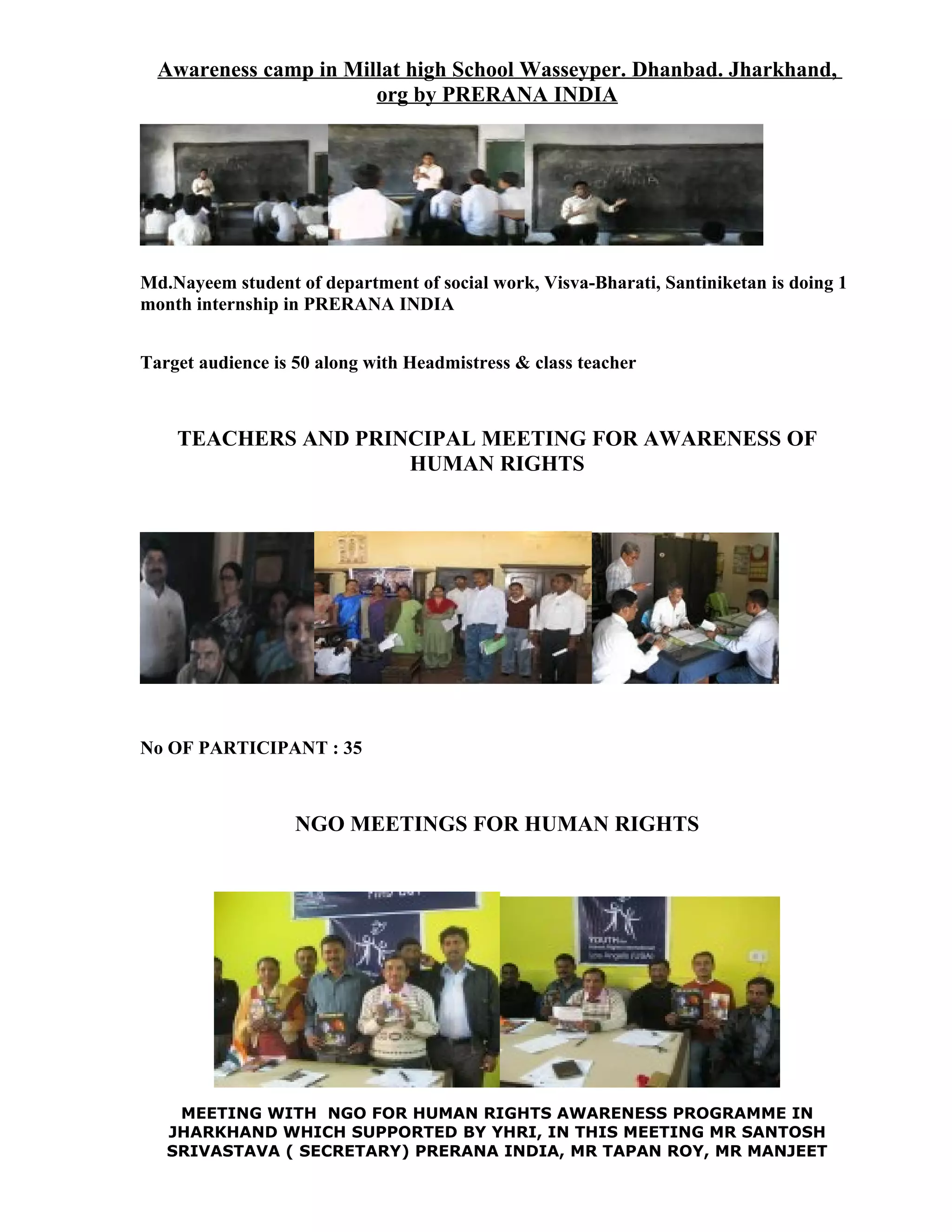 HUMAN RIGHTS AWARENESS PROGRAMME IN JHARKHAND ( SUPPORTED BY YHRI) | DOC