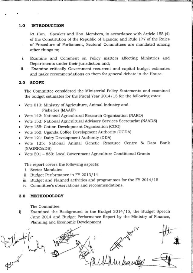 Report of committee on agriculture on ministerial policy statement fo…