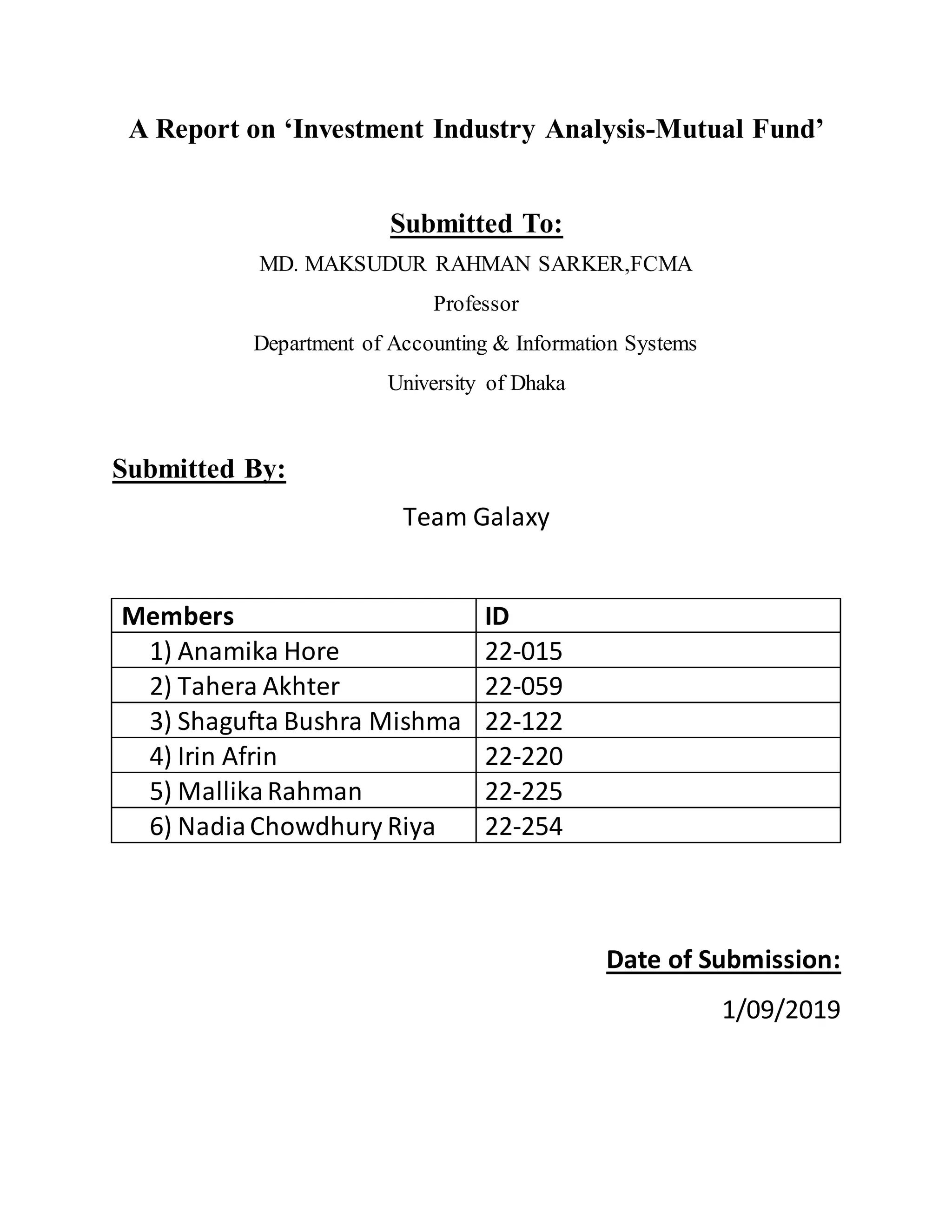 Report on Mutual Fund Analysis | PDF