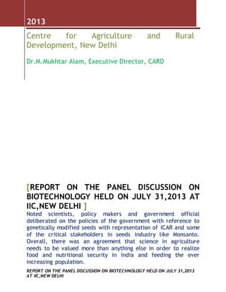 Report on CARD organised Panel Discussion on GM seeds | DOCX