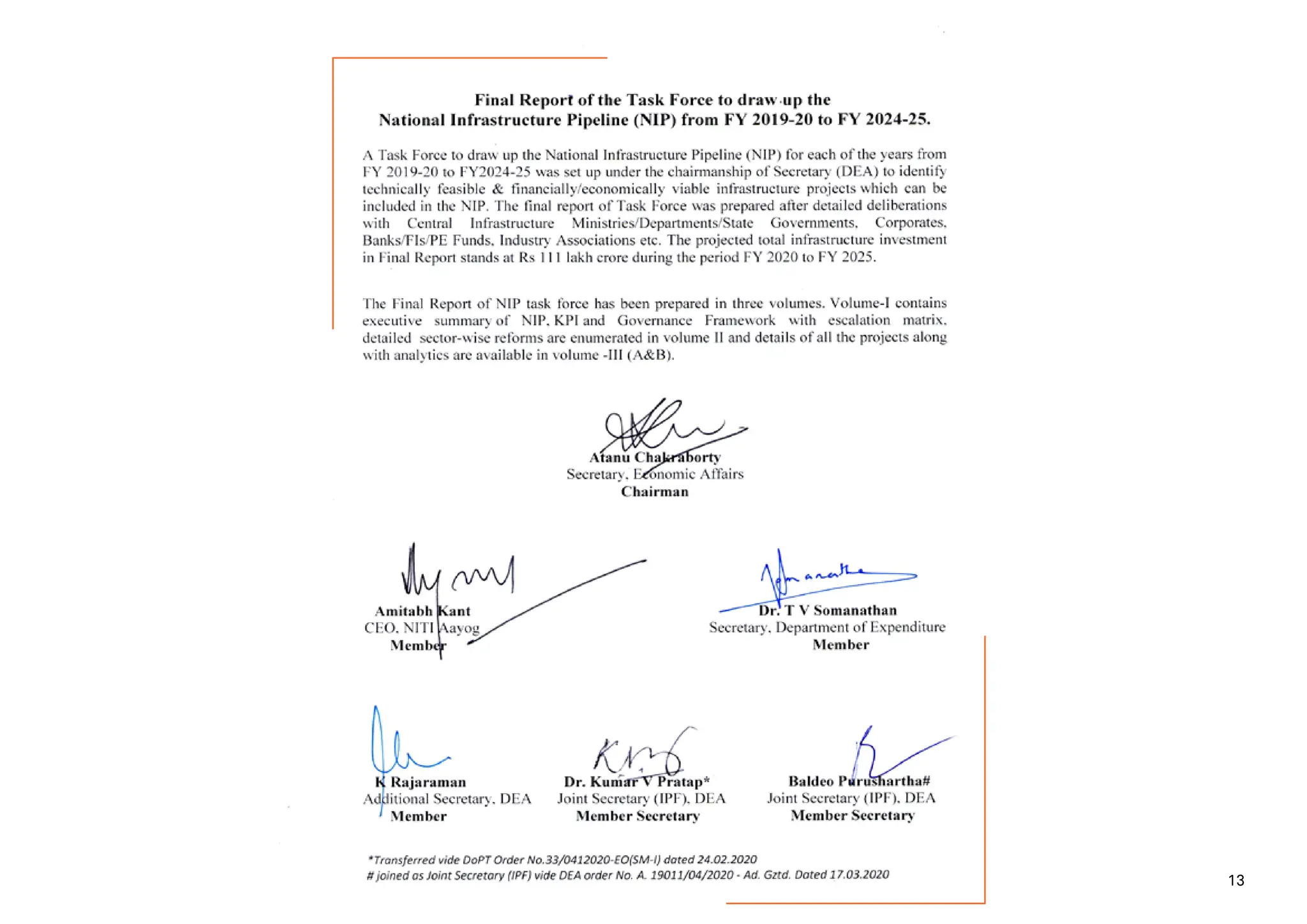 Report of the Task Force National Infrastructure Pipeline (NIP ...