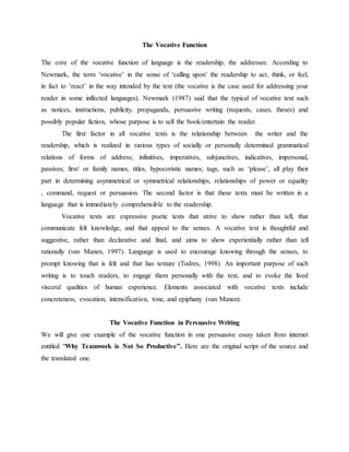 Report of Translation 'vocative function' | DOCX