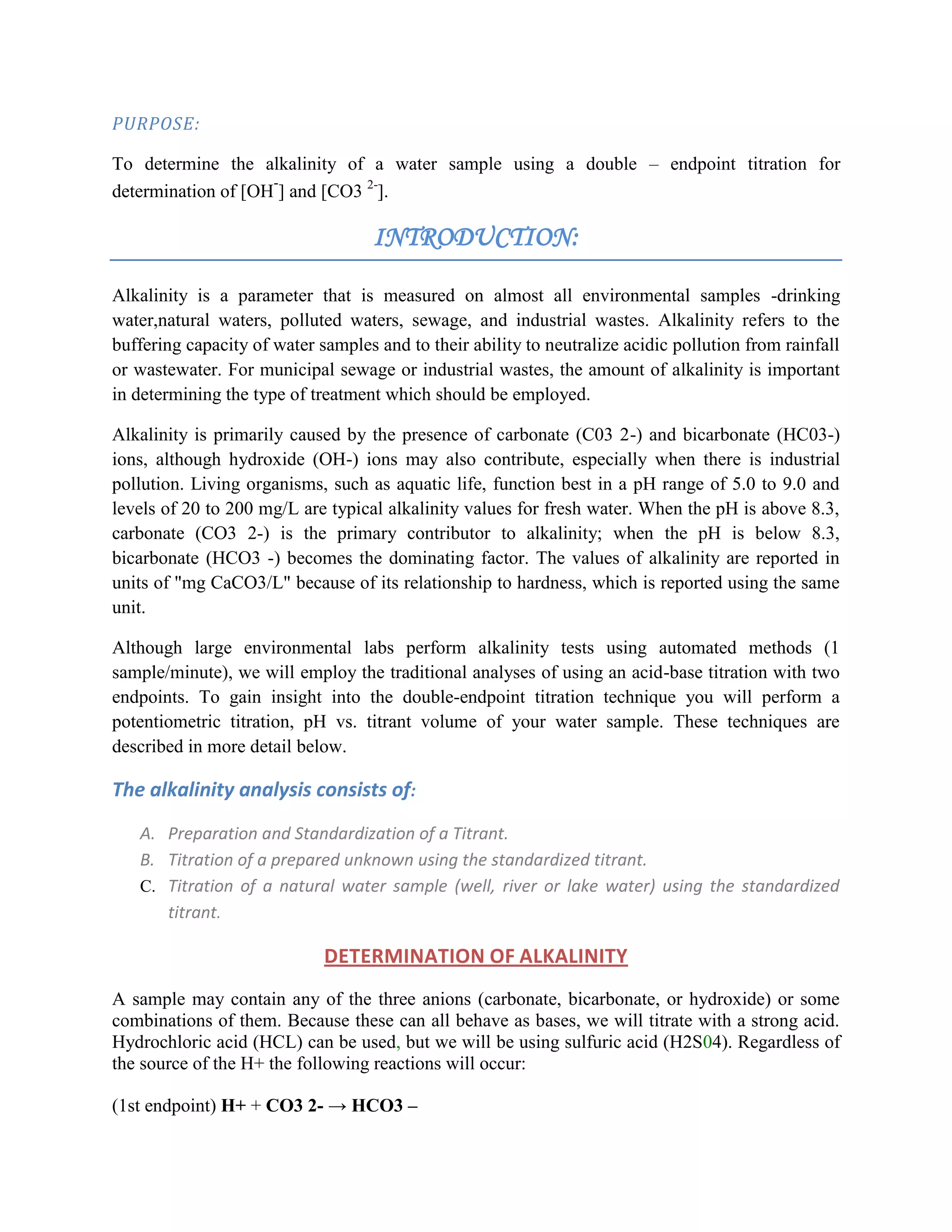 Report on alkalinity test | DOCX