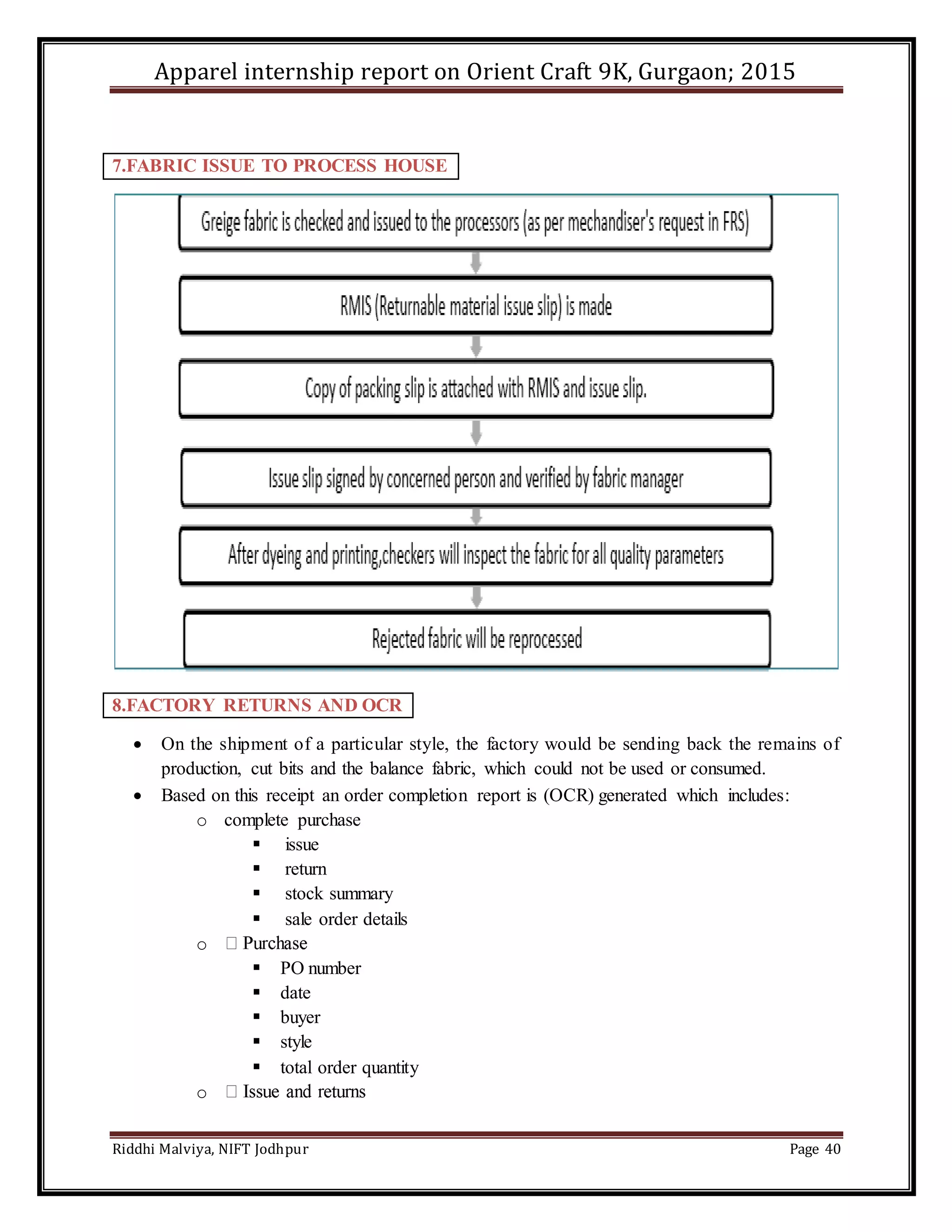 Report on apparel internship at orient craft limited | DOCX
