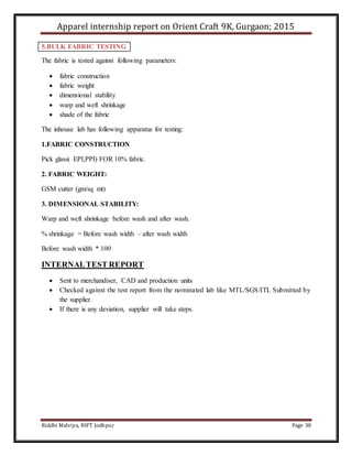 Report on apparel internship at orient craft limited | DOCX