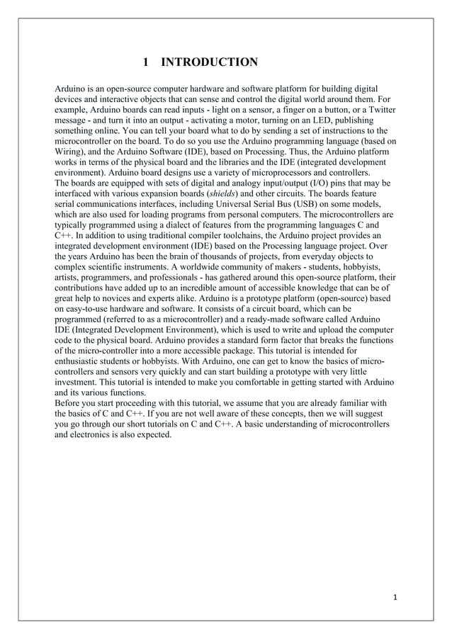 Report on arduino | PDF | Computing | Technology & Computing