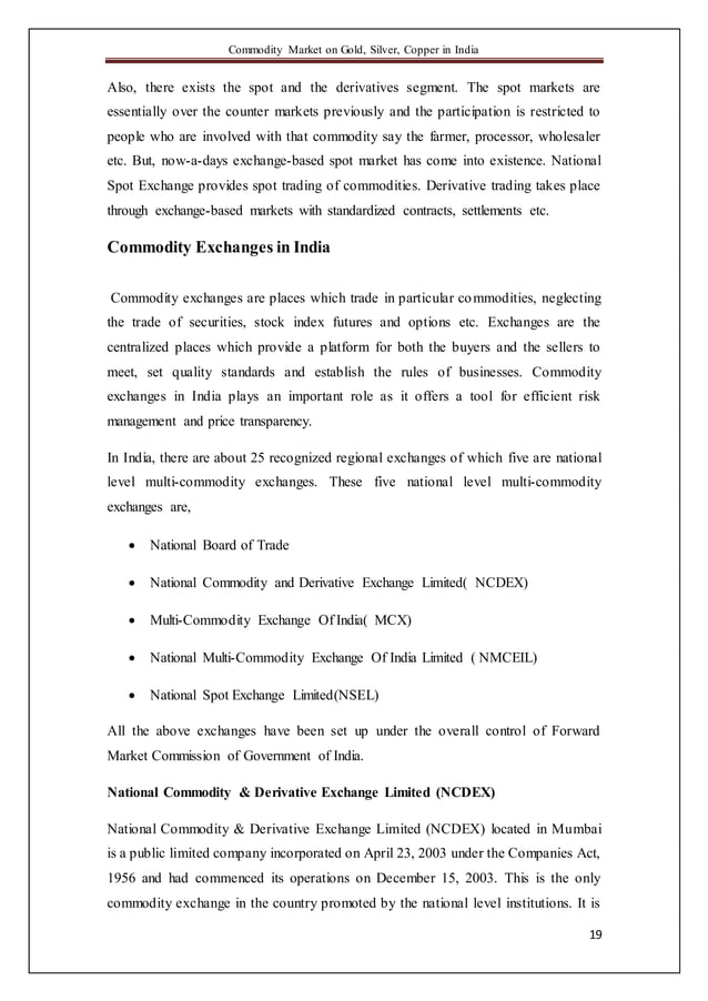 Project Report on commodity market | DOCX | Stocks and Bonds | Personal Investing