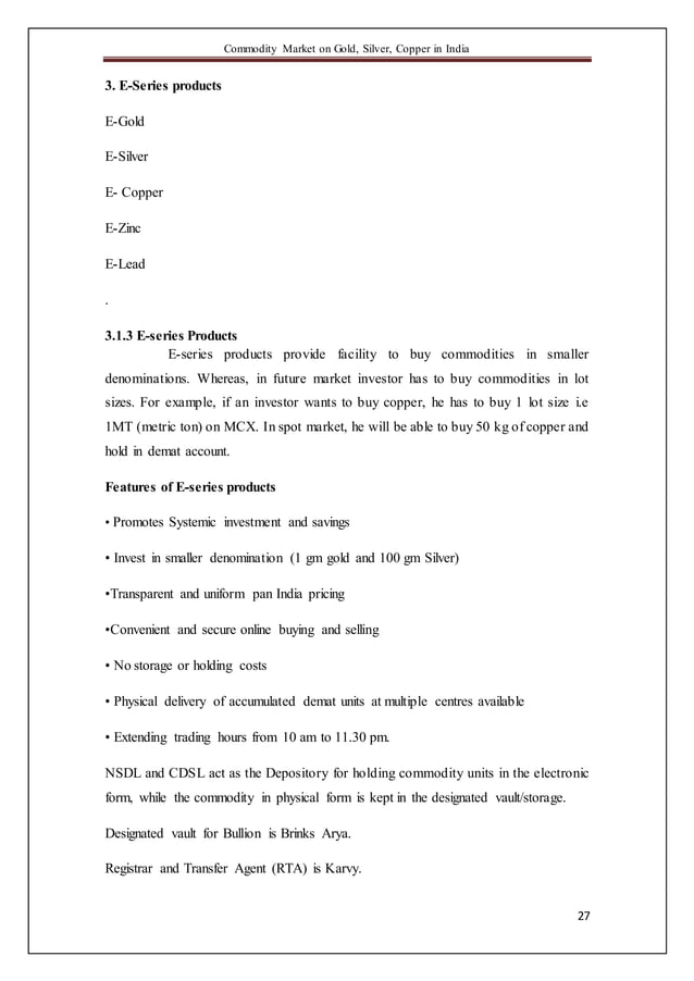 Project Report on commodity market | DOCX | Stocks and Bonds | Personal Investing
