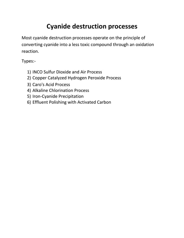 Report on cyanide removal from industrial waste water | PDF | Chemistry ...