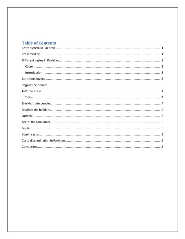 Report on diiferent castes in pakistan
