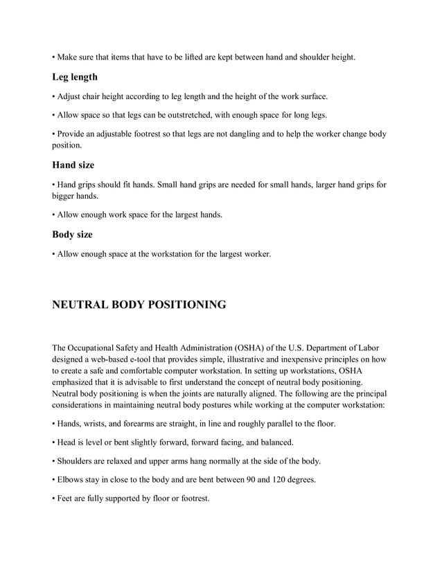 Report on ergonomic design of workstations | PDF
