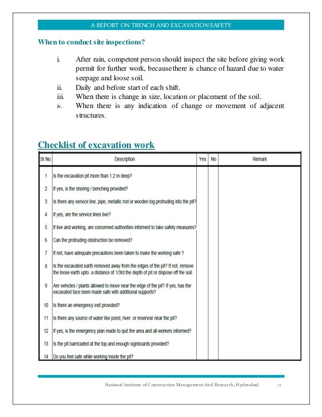 Report on excavation