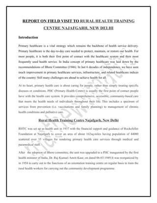 Report on field visit to rural health training centre najafgarh | PDF